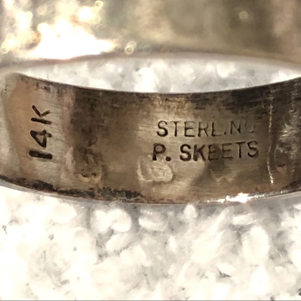 Vintage 14k & Sterling Navajo Wave Ring - Gem